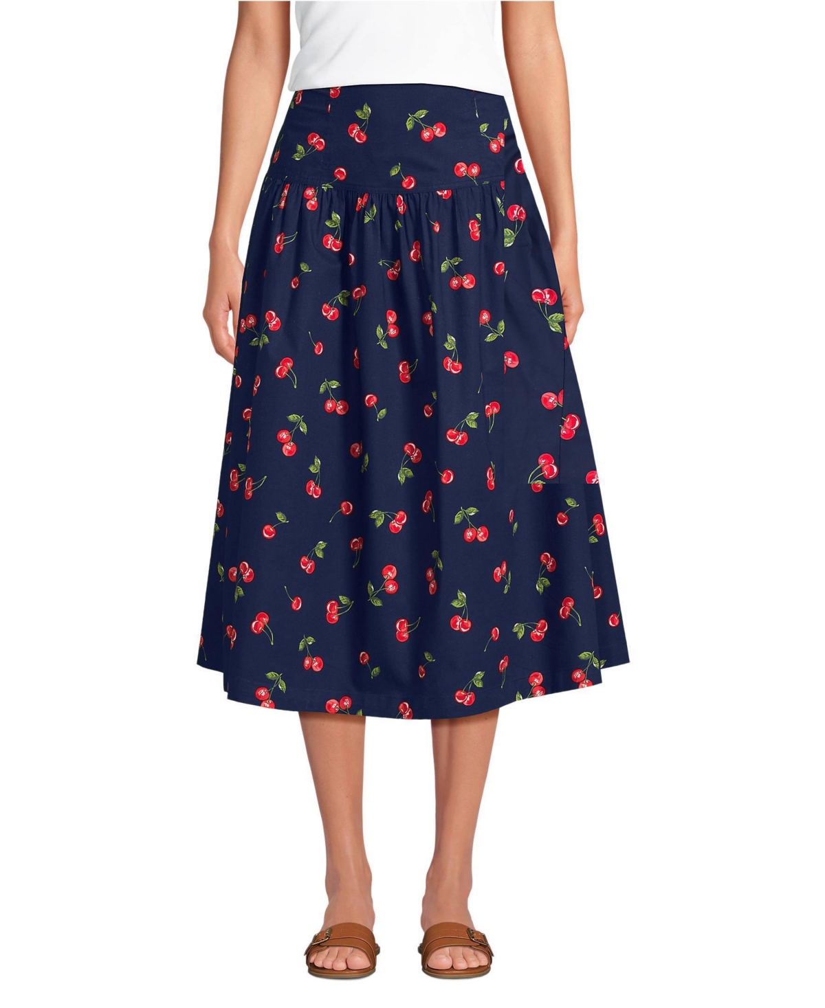 Click here for Lands End Womens Poplin Drop Waist Midi Skirt - Se... prices