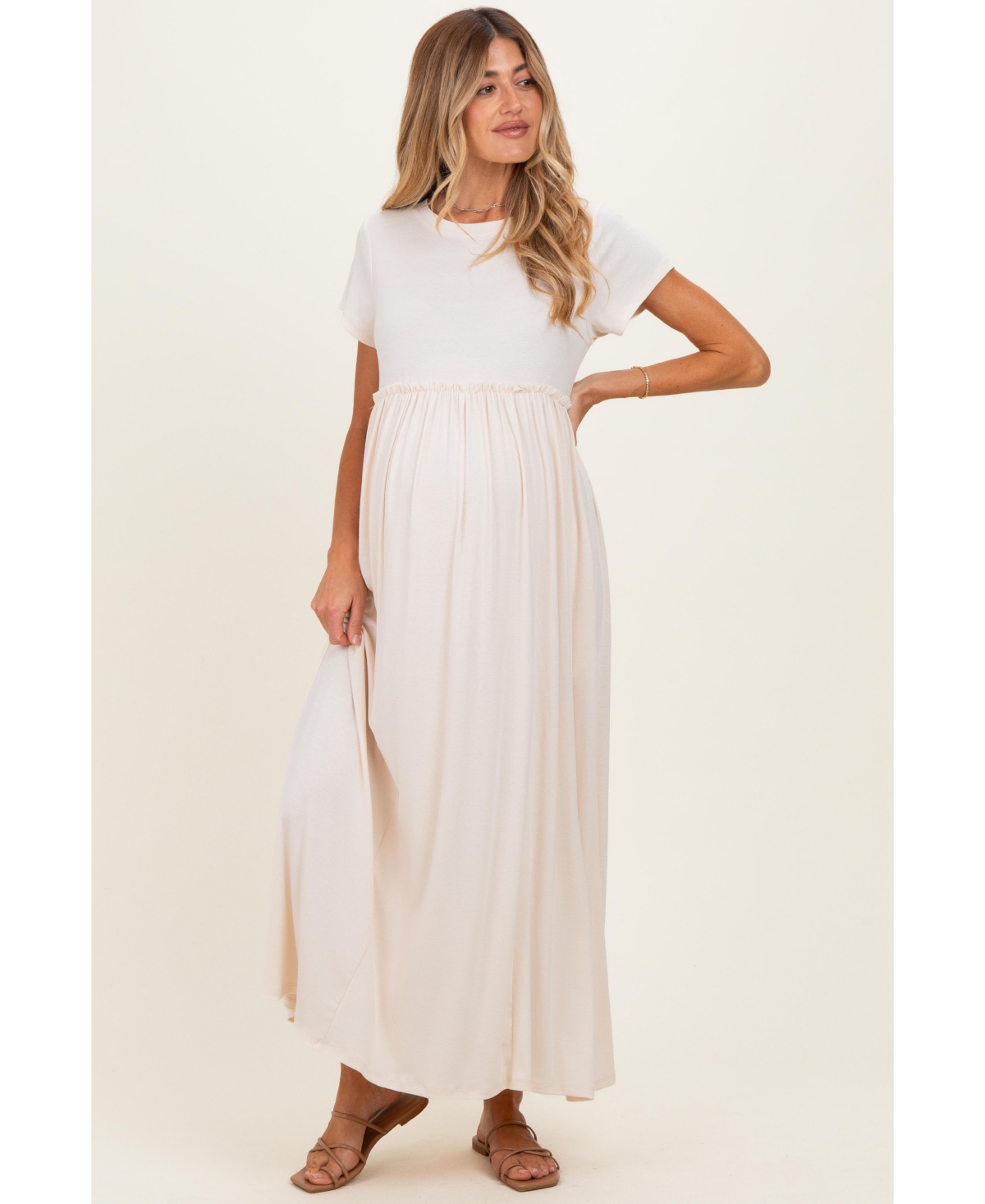 Click here for Pinkblush Maternity Ruffle Trim Maxi Dress - Cream prices