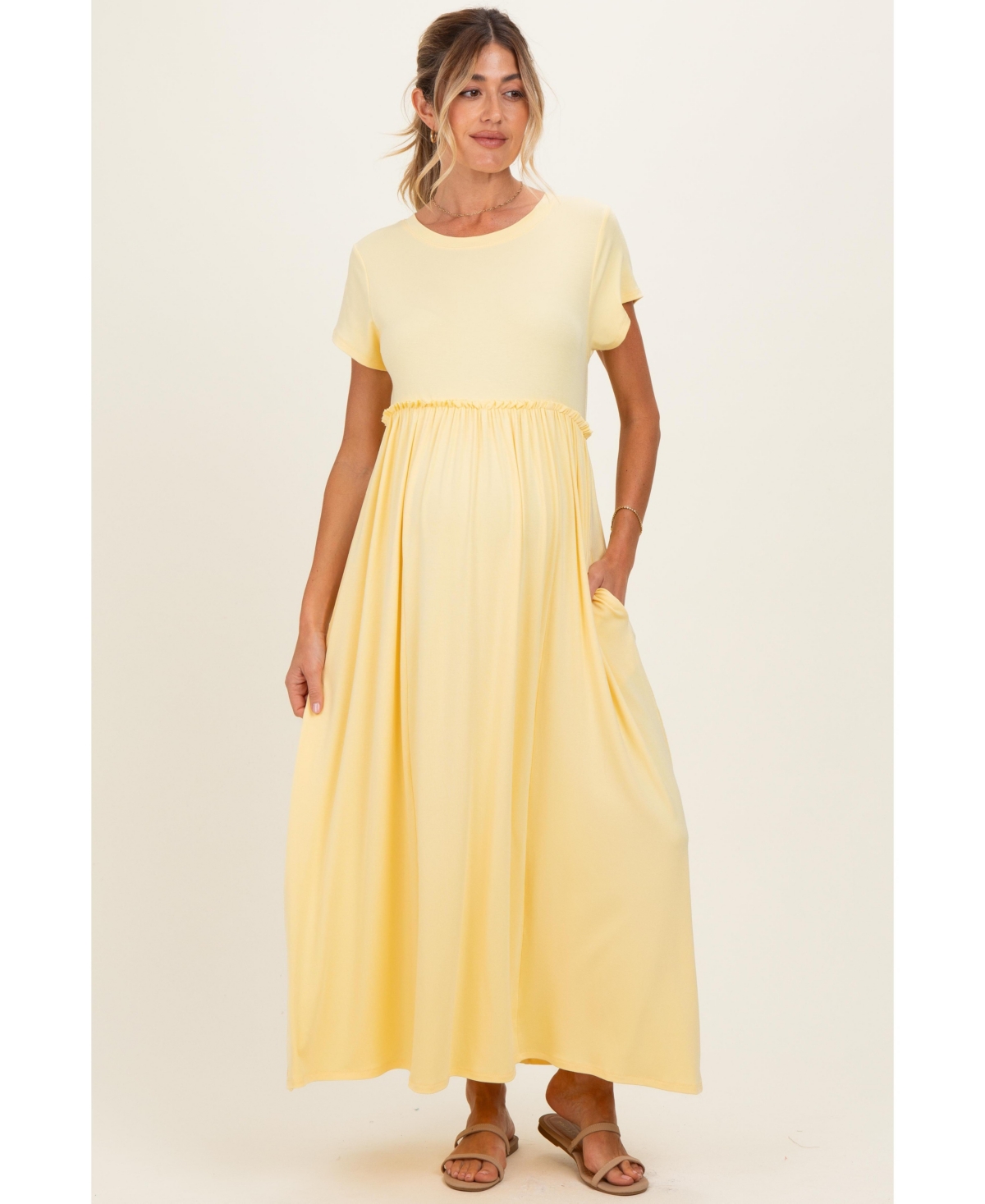 Click here for Pinkblush Maternity Ruffle Trim Maxi Dress - Yello... prices