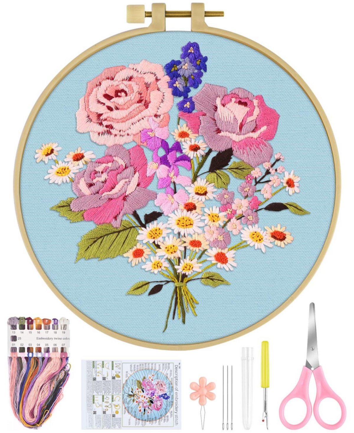 Click here for Embroidery Kit Beginners Flower Cross Cloth Hoops... prices