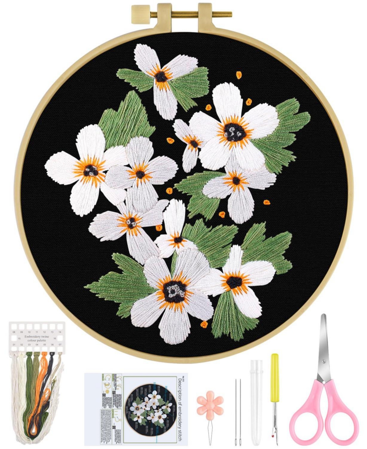 Click here for Embroidery Kit Beginners Flower Cross Cloth Hoops... prices