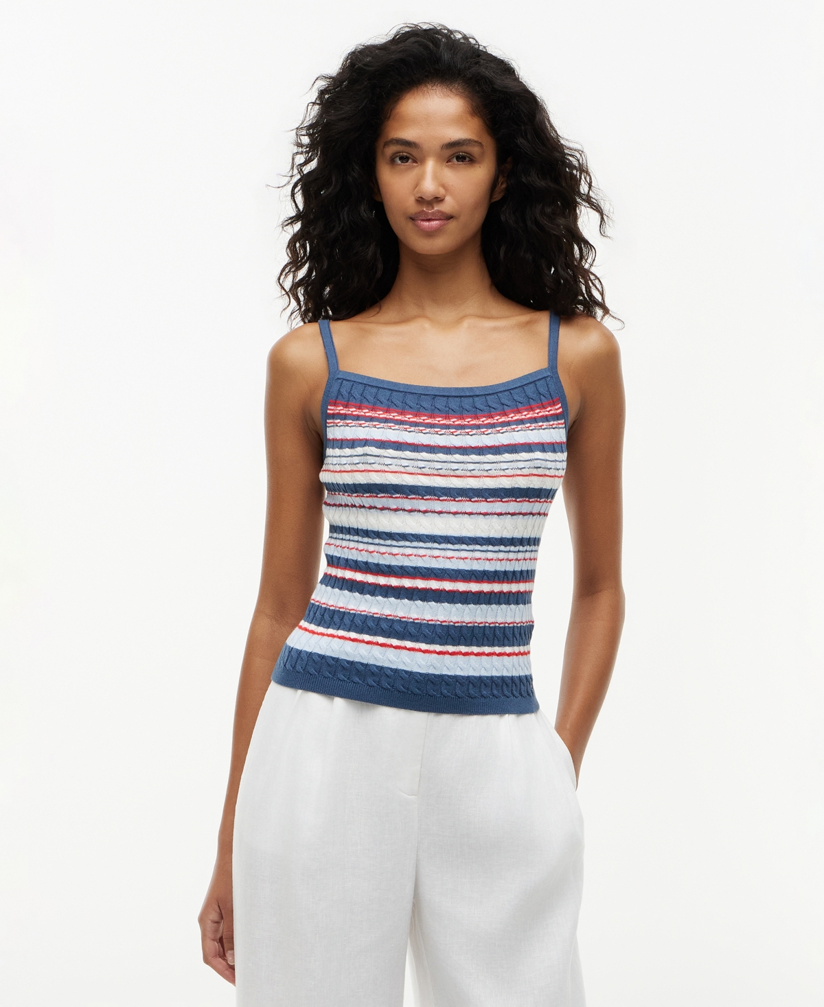 Click here for Tommy Hilfiger Womens Cotton Cable Strap Top - Blu... prices
