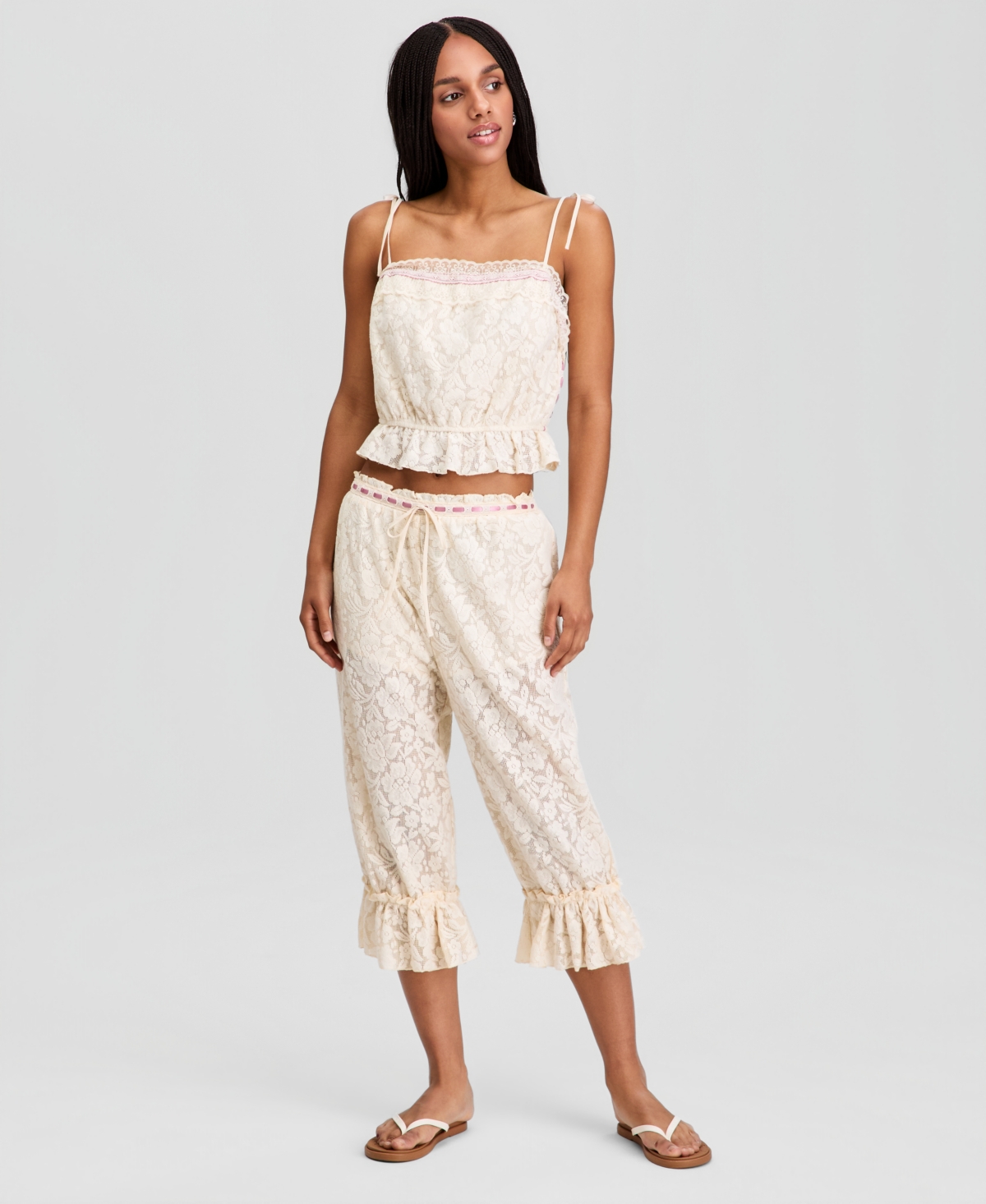 Click here for And Now This Womens Ribbon-Trim Lace Capri Pants... prices