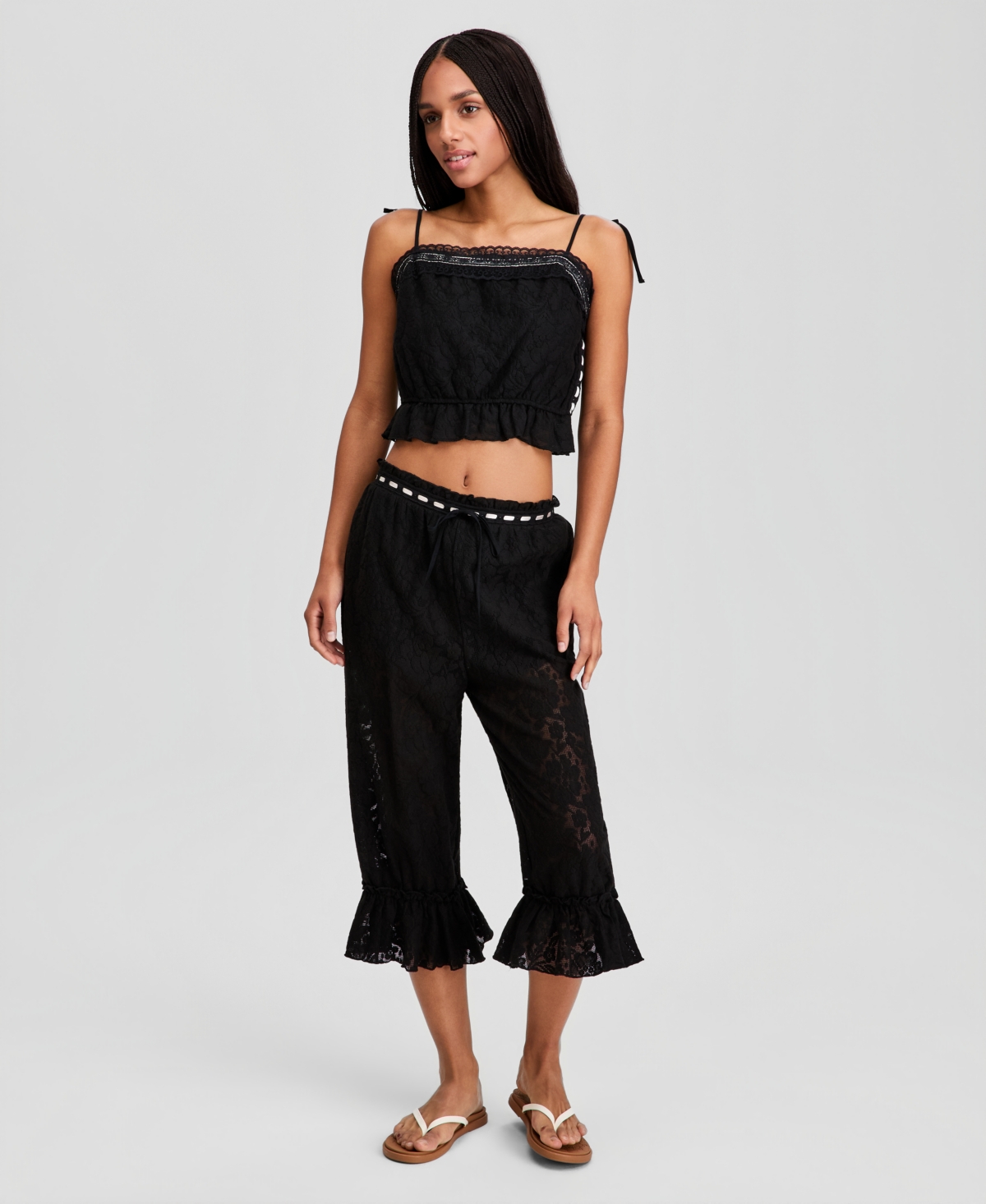 Click here for And Now This Womens Ribbon-Trim Lace Capri Pants... prices