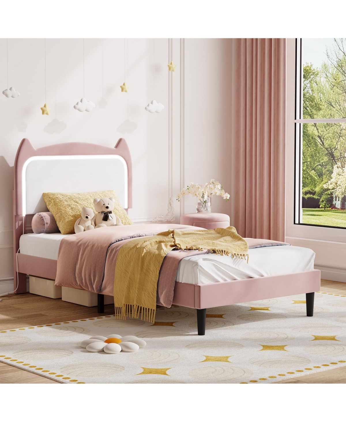 Click here for homfan Kids Bed Frame with Cat Headboard  Upholste... prices
