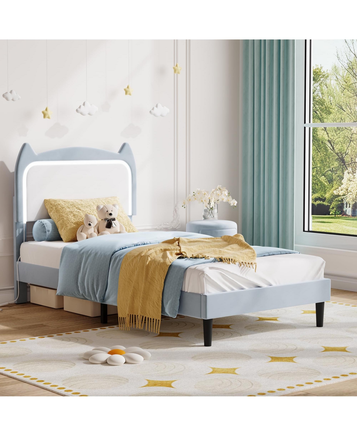 Click here for homfan Kids Bed Frame with Cat Headboard  Upholste... prices