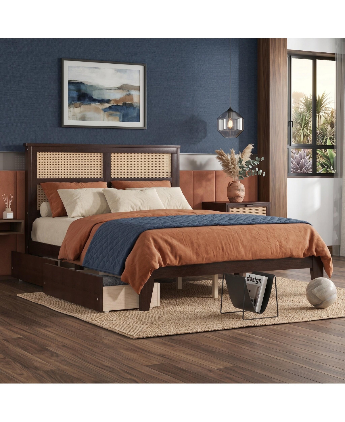 Click here for Sailvan Bed with Rattan Headboard  2 Drawers  Rubb... prices