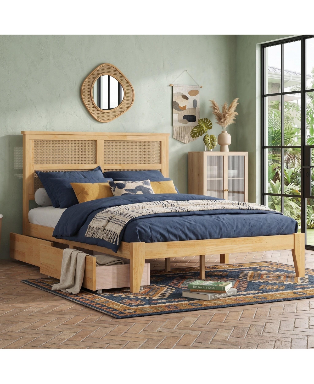 Click here for Sailvan Bed with Rattan Headboard  2 Drawers  Rubb... prices