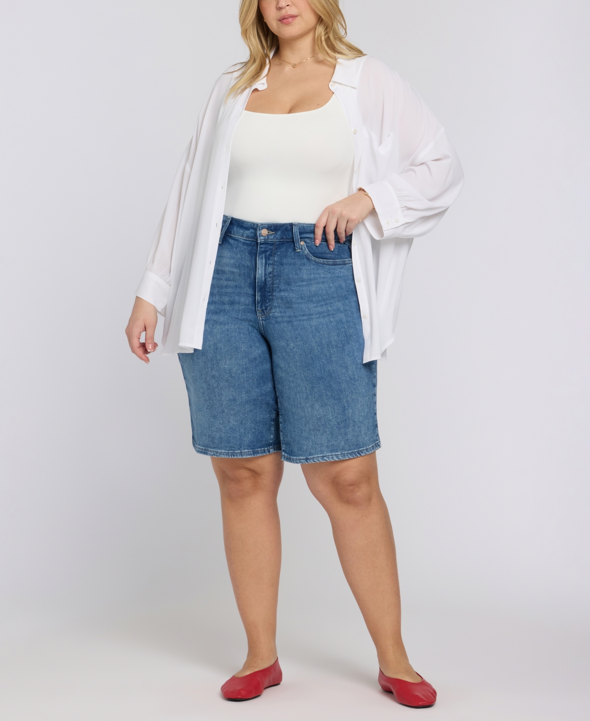 Click here for Nydj Plus Size Lilly Mid-Rise Shorts with Lift Tuc... prices