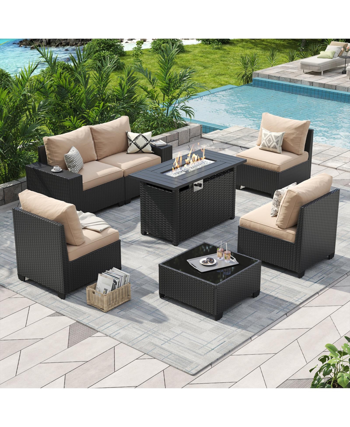 Click here for Aoxun 7-Piece Wicker Outdoor Sectional Sofa Set wi... prices
