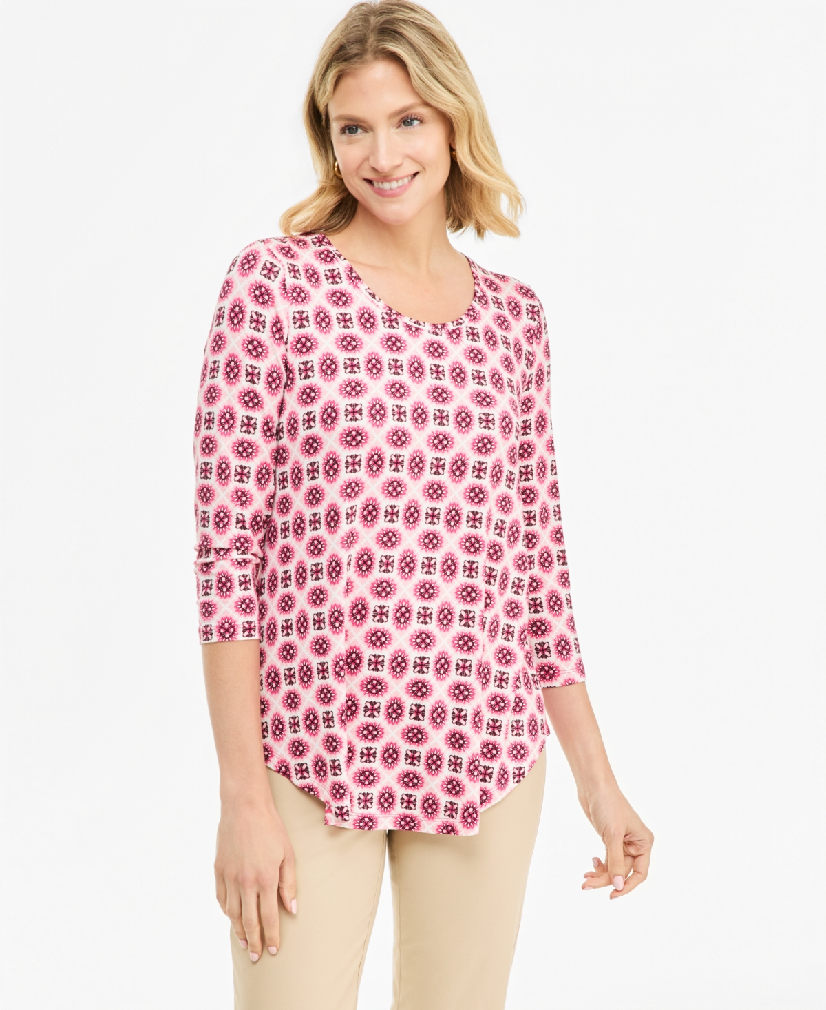 Click here for Jm Collection Womens Printed Scoop-Neck 3/4-Sleeve... prices