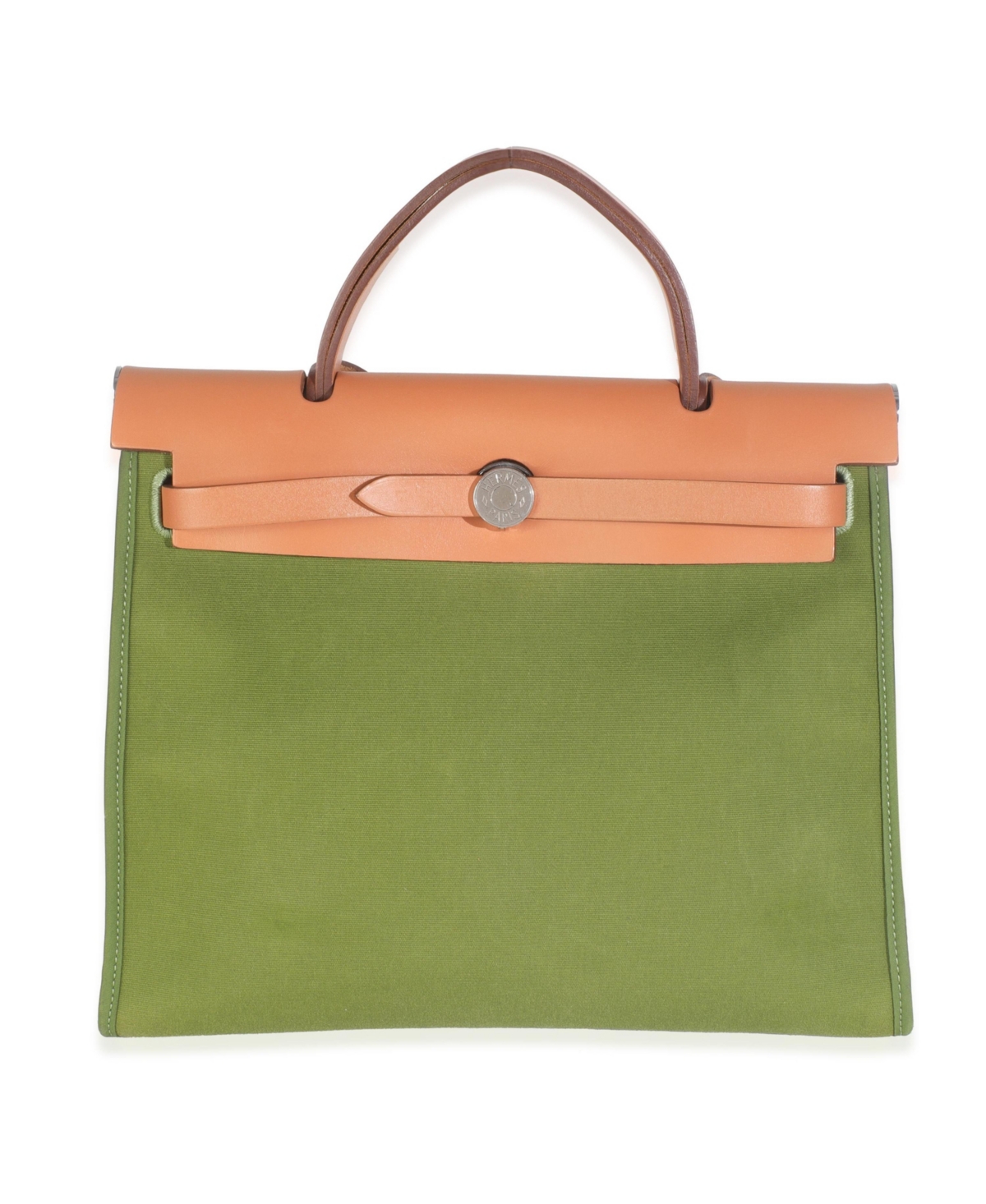 Click here for Pre-Owned HERMES Apple Green Vache Hunter Toile He... prices