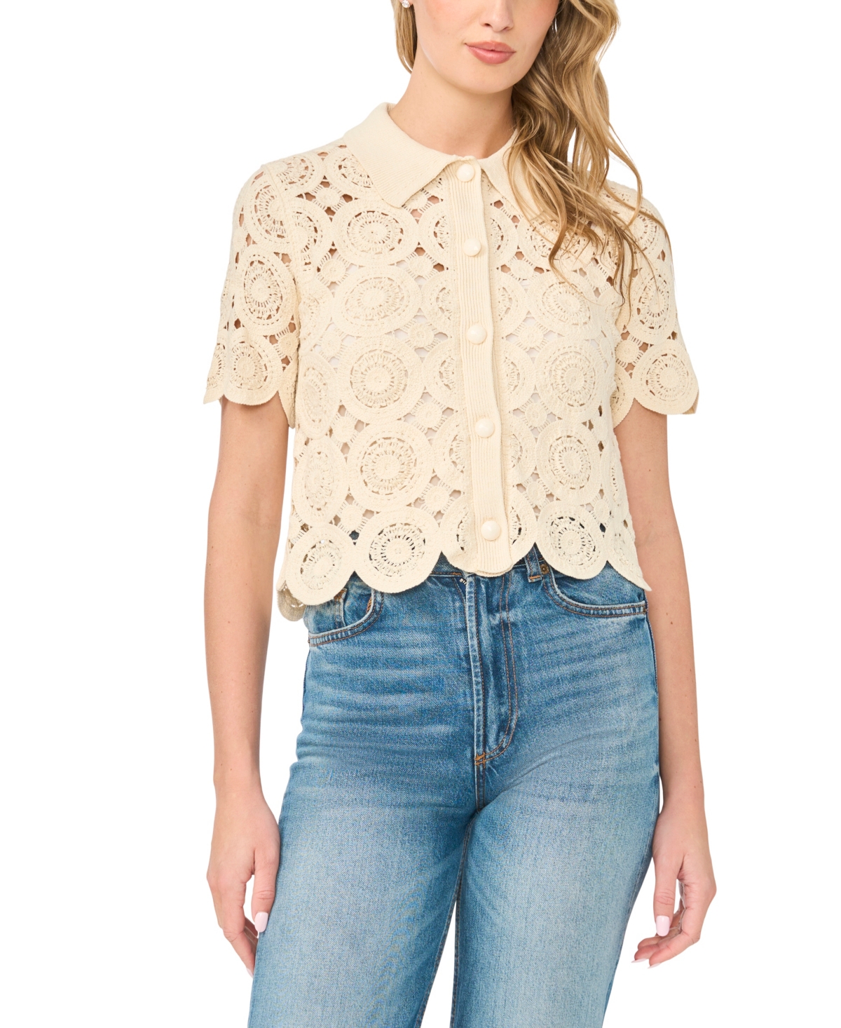 Click here for CeCe Womens Short-Sleeve Crochet Cardigan - Sand D... prices