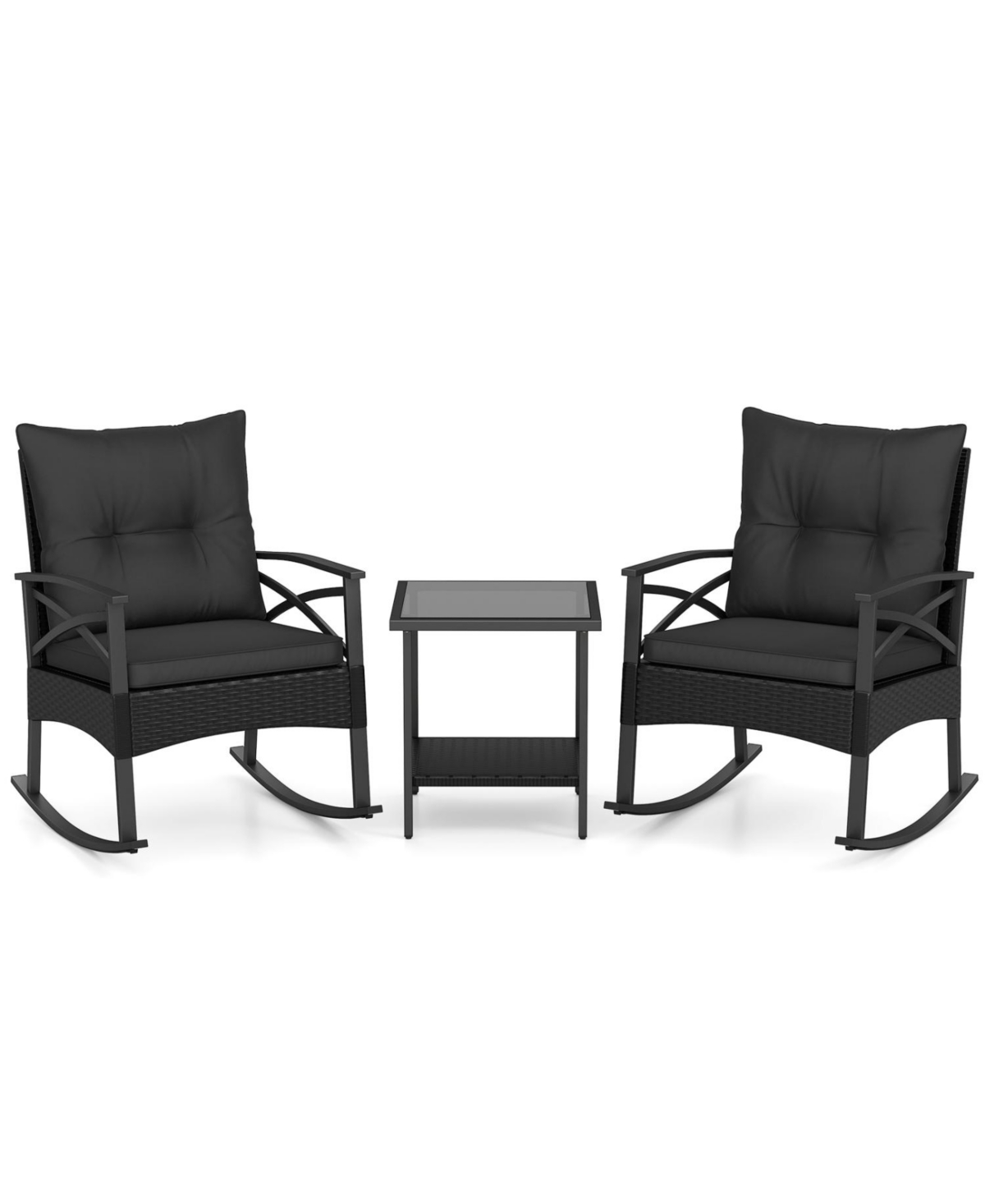 Click here for Slickblue 3 Piece Outdoor Rattan Rocking Chair Set... prices