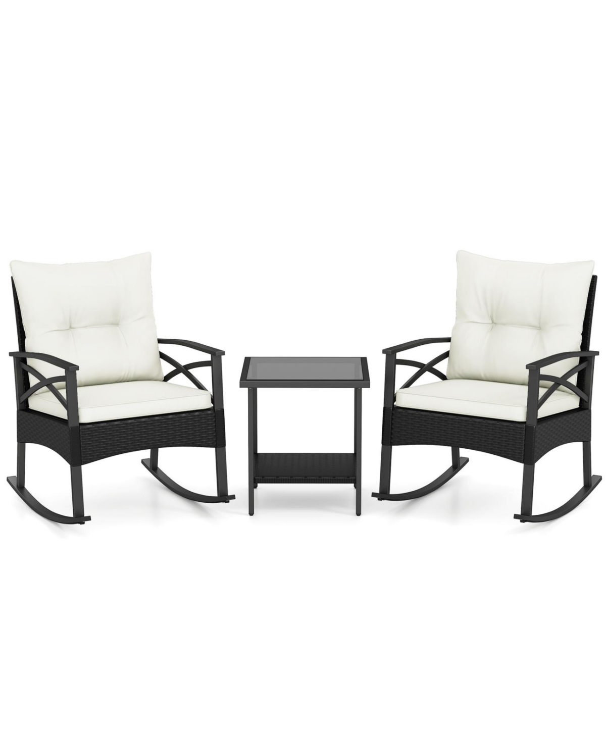 Click here for Slickblue 3 Piece Outdoor Rattan Rocking Chair Set... prices