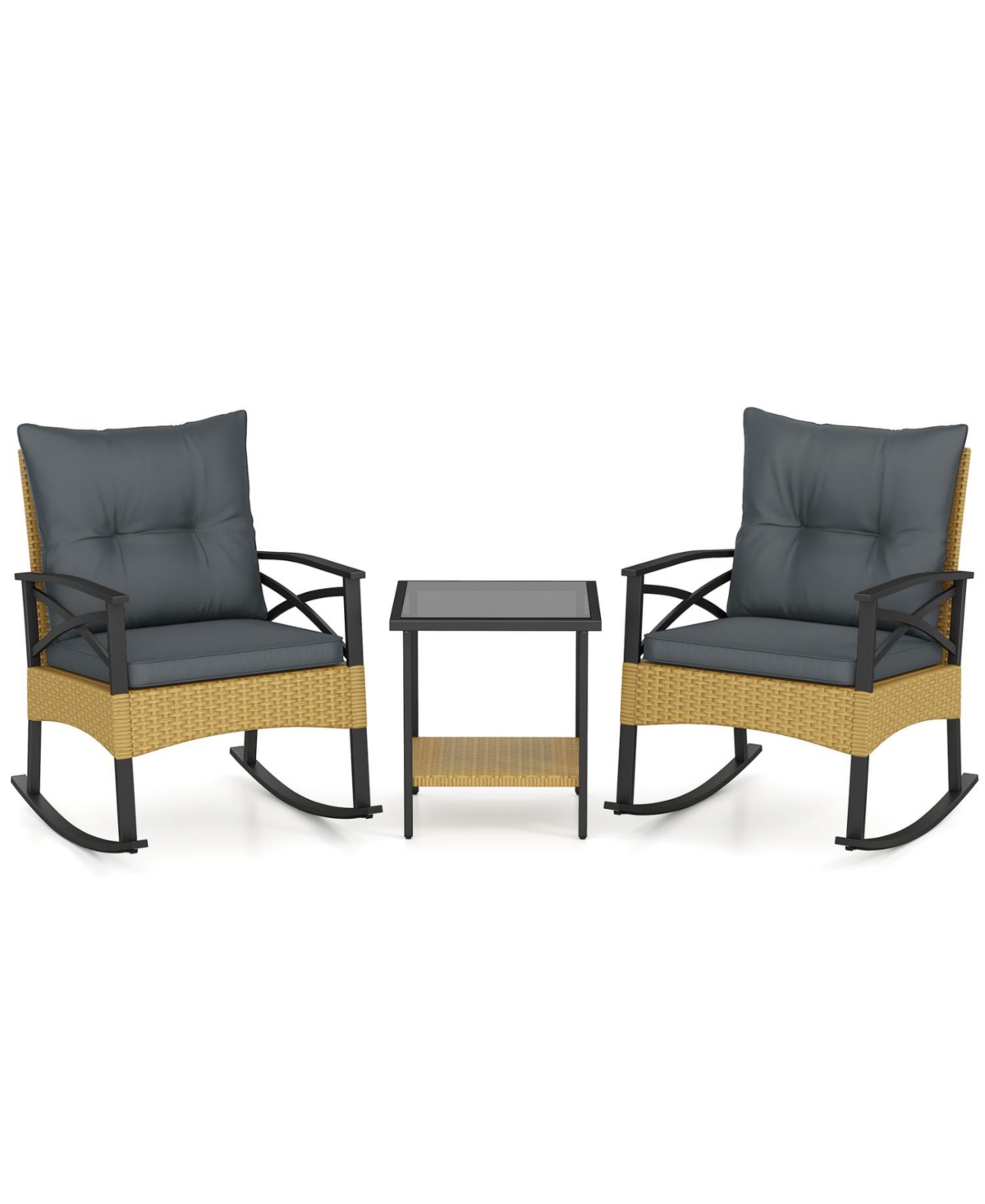 Click here for Slickblue 3 Piece Outdoor Rattan Rocking Chair Set... prices