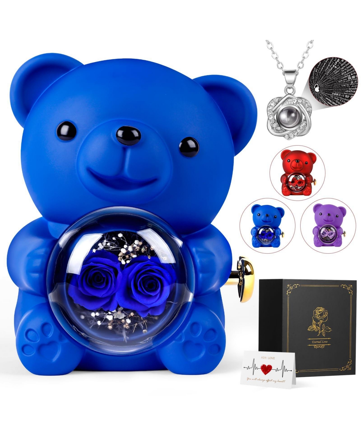 Click here for Gnuadz Rose Bear Necklace Gift Box Preserved Flowe... prices