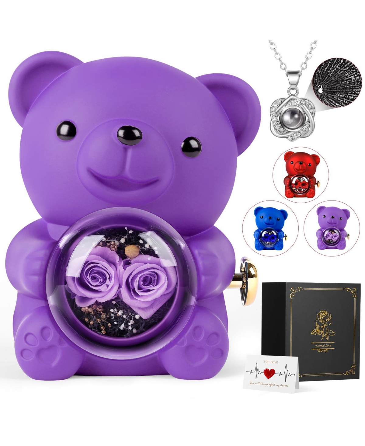 Click here for Gnuadz Rose Bear Necklace Gift Box Preserved Flowe... prices