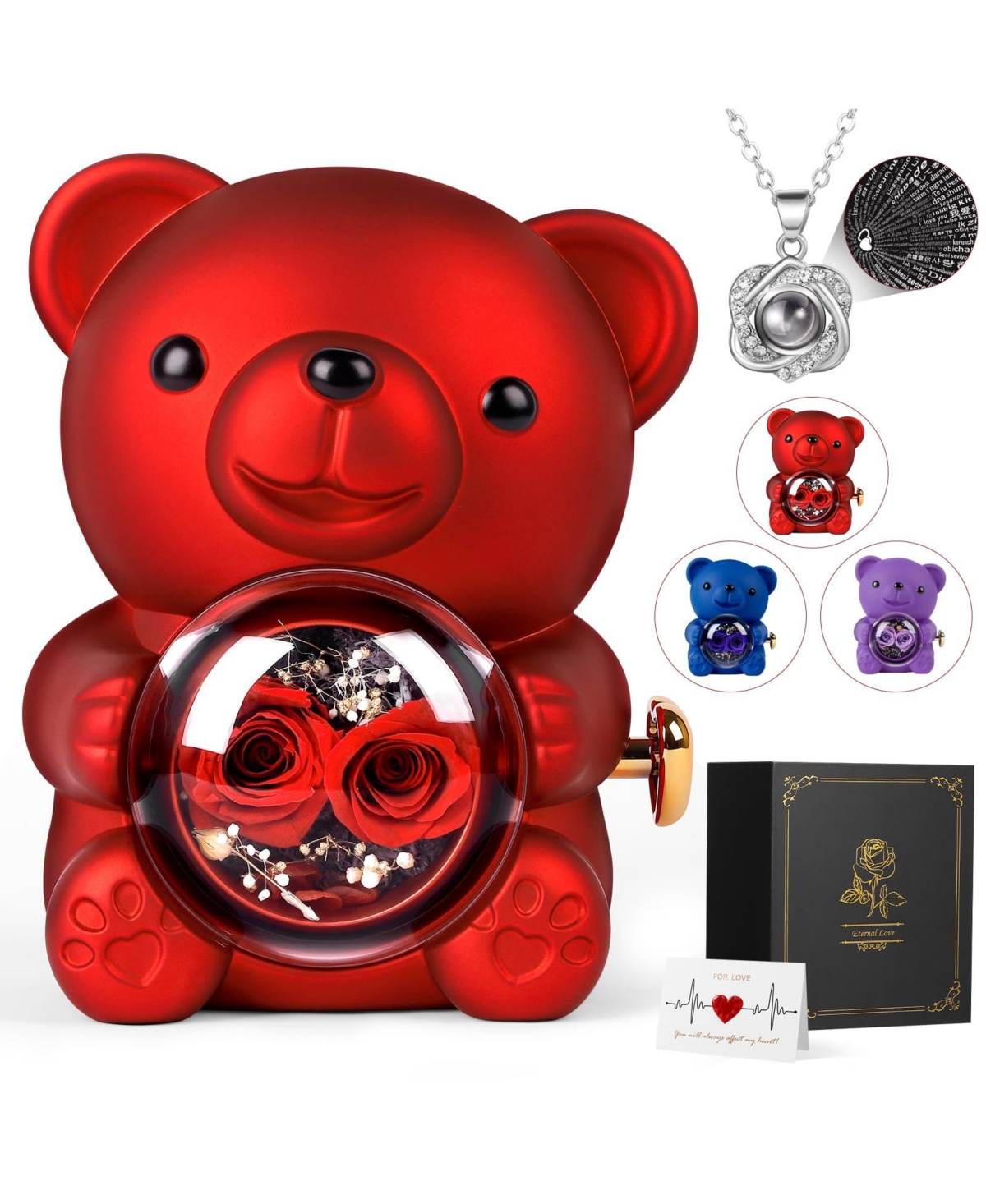 Click here for Gnuadz Rose Bear Necklace Gift Box Preserved Flowe... prices
