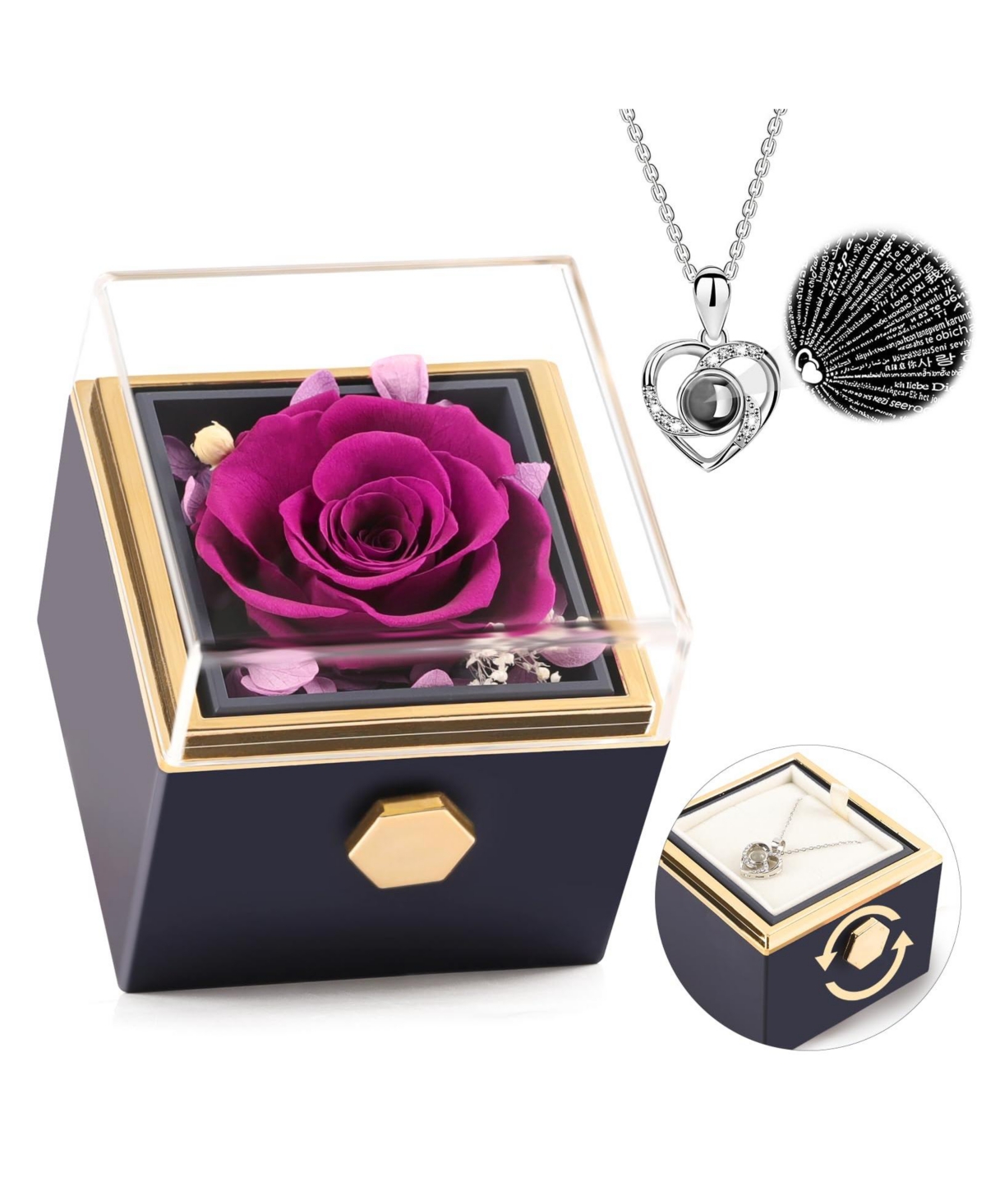 Click here for Gnuadz Preserved Rose Rotating Box Love Necklace M... prices