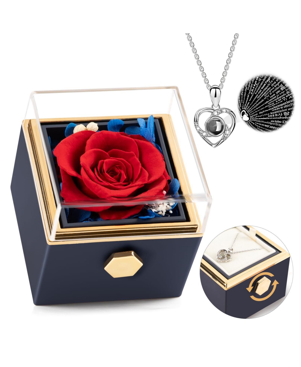 Click here for Gnuadz Preserved Rose Rotating Box Love Necklace M... prices