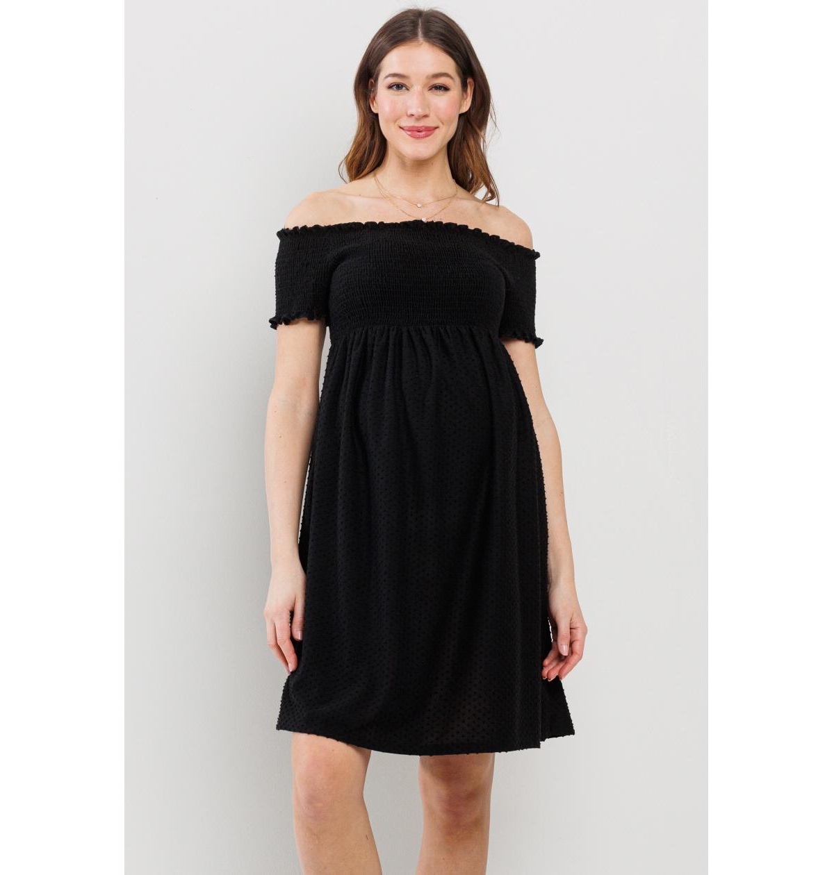 Click here for Hello Miz Maternity Off-the-Shoulder Smocked Swiss... prices