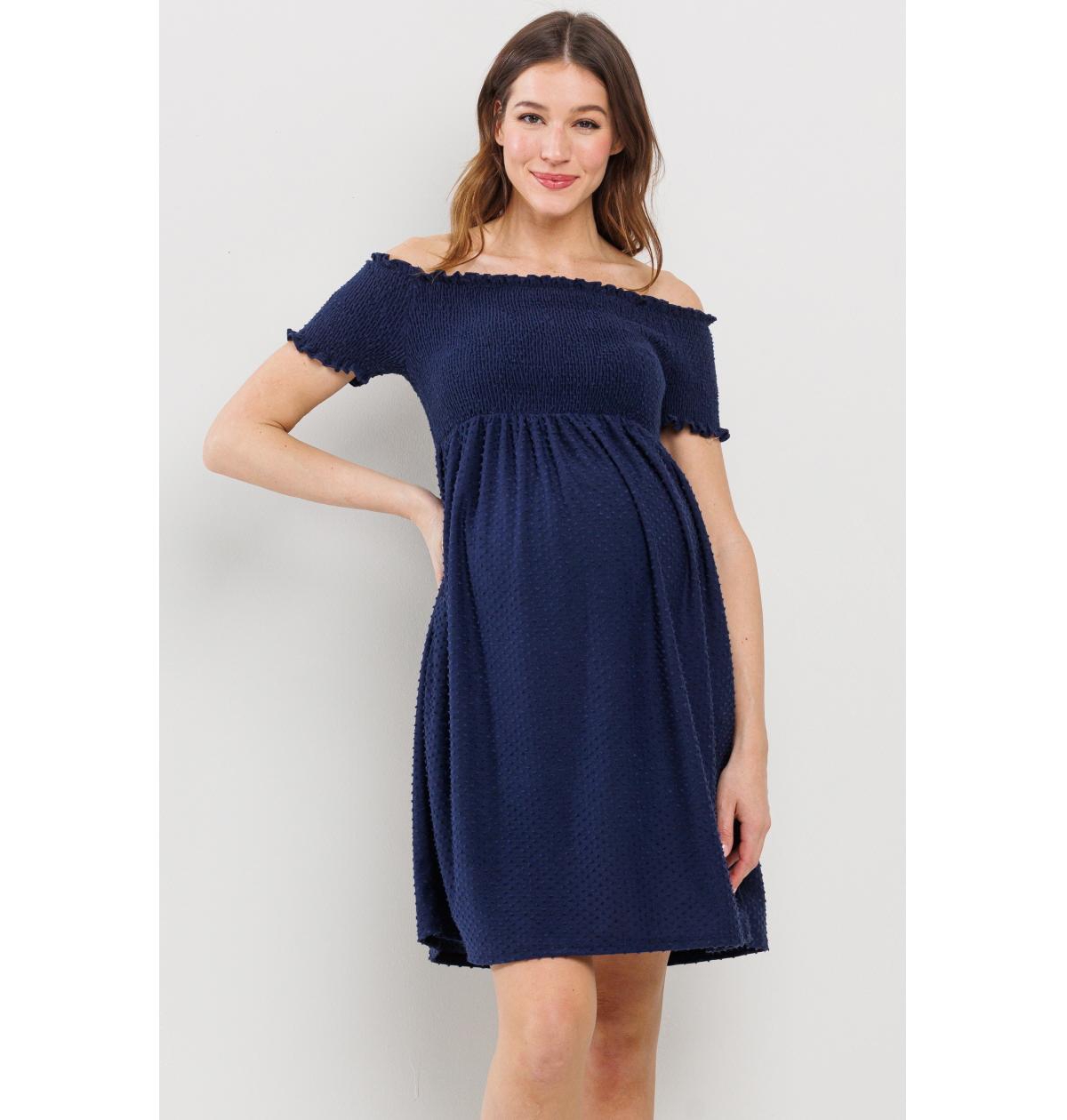 Click here for Hello Miz Maternity Off-the-Shoulder Smocked Swiss... prices