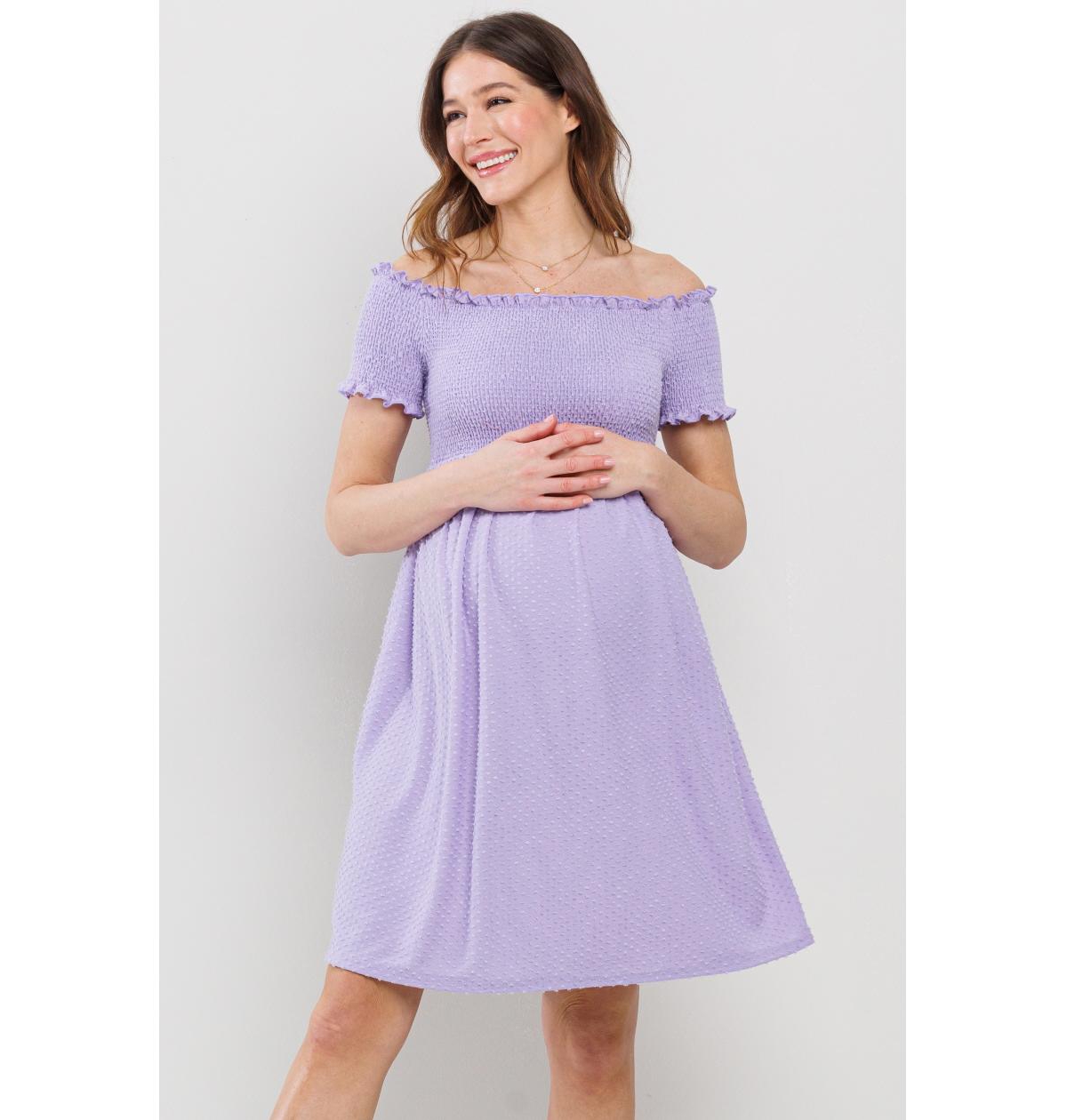 Click here for Hello Miz Maternity Off-the-Shoulder Smocked Swiss... prices