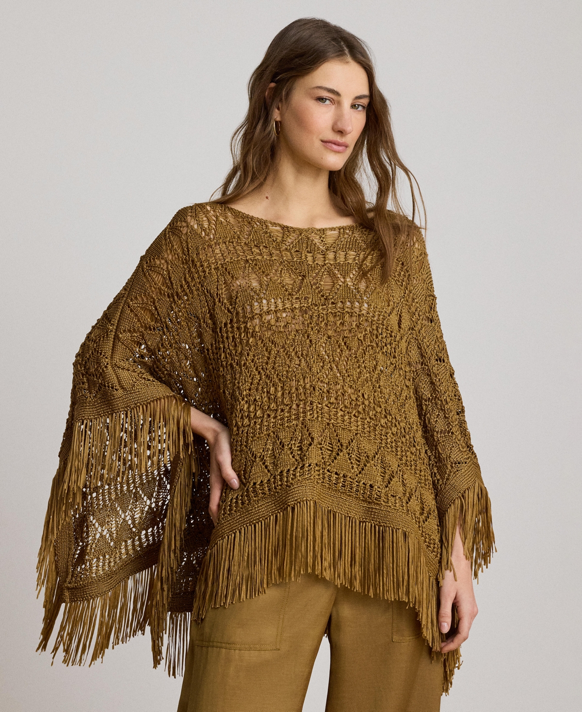 Click here for Lauren Ralph Lauren Womens Fringe-Trim Oversized B... prices