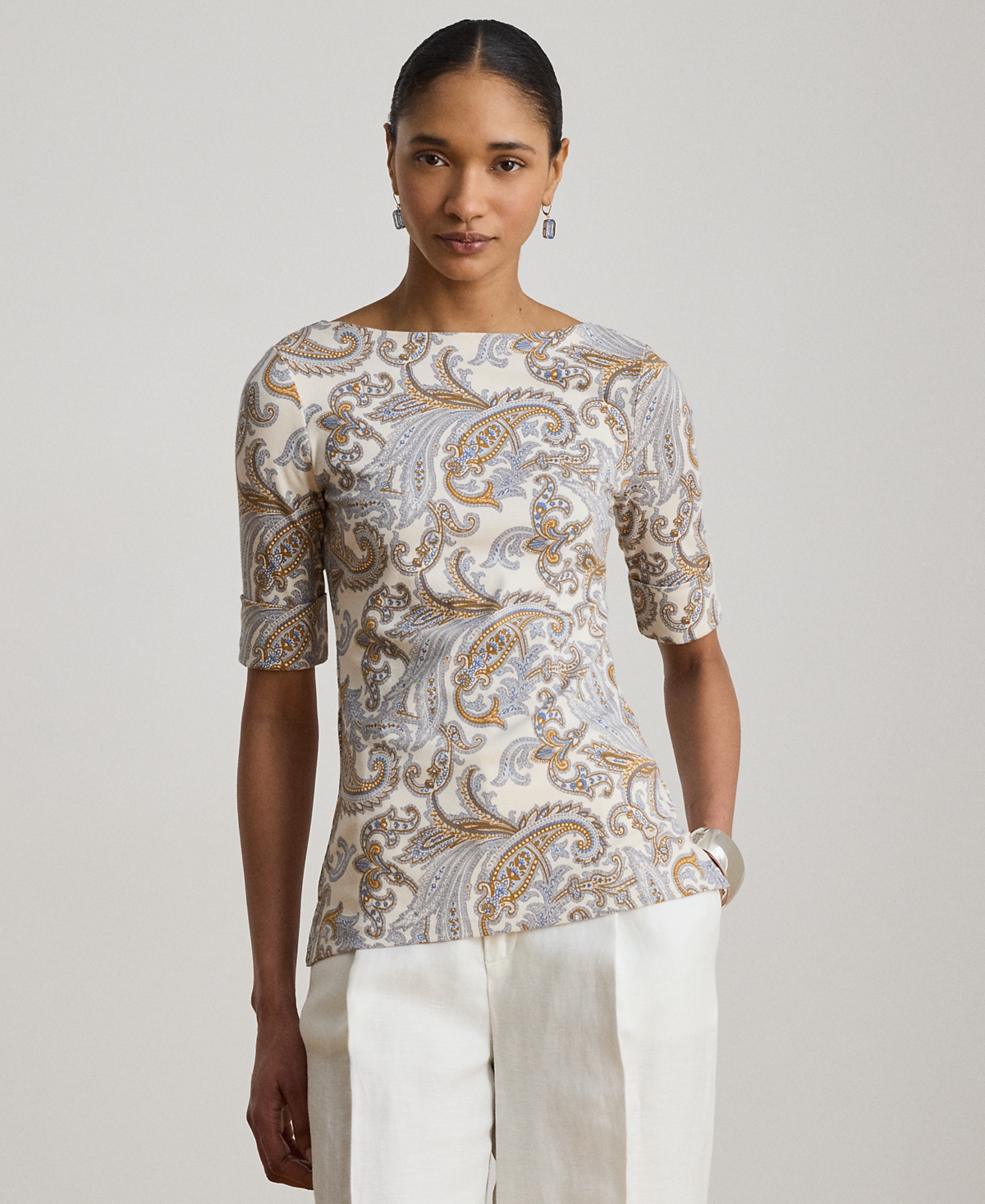 Click here for Lauren Ralph Lauren Petite Paisley Boat Neck T-Shi... prices