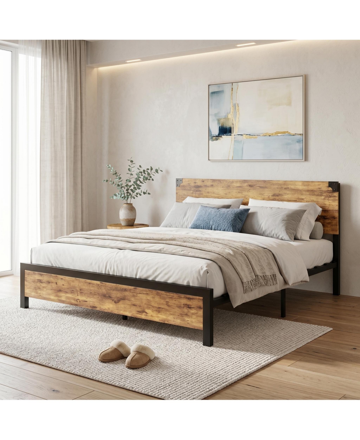 Click here for homfan Vintage-Industrial Bed Frame with Under-Bed... prices