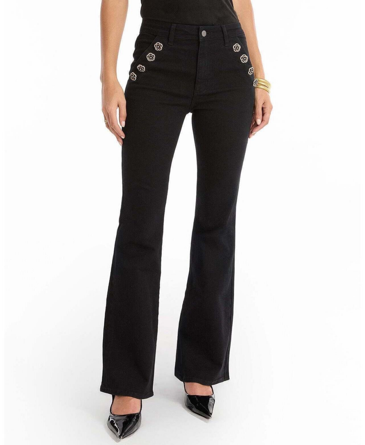 Click here for The Noli Shop Womens Allegra Rose Jean - Black ros... prices