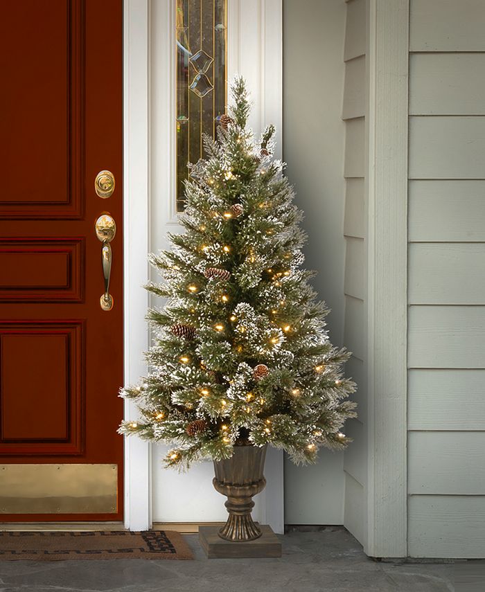 National Tree Company 4' Glittery Bristle Pine Entrance Tree with 100 ...