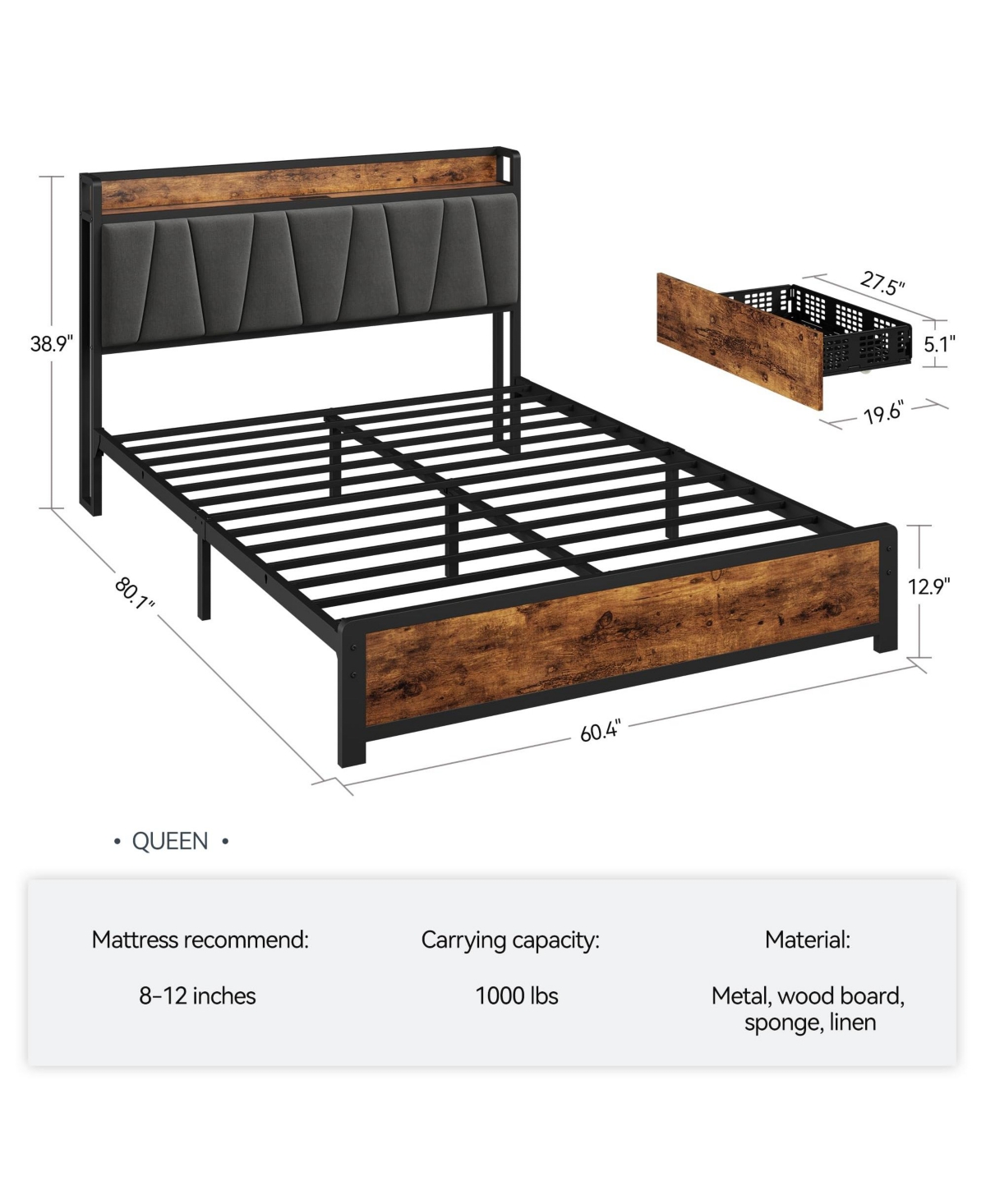 Click here for gaomon Queen Size Bed Frame with Storage Linen Uph... prices