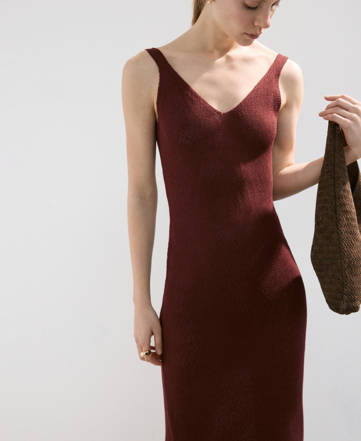 Click here for Mango Womens V-Neck Knitted Dress - Burnt Orange prices