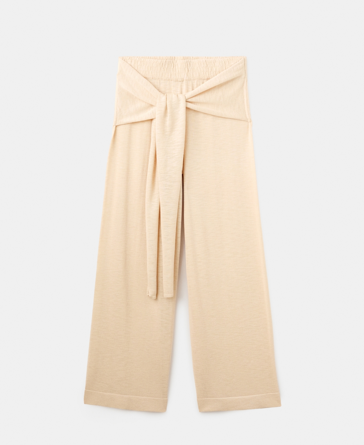 Click here for Mango Womens Knot Detail Fine-Knit Pants - Ecru prices