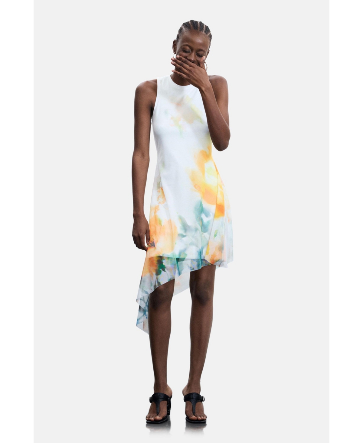 Click here for Desigual Womens Asymmetric sleeveless dress - Whit... prices