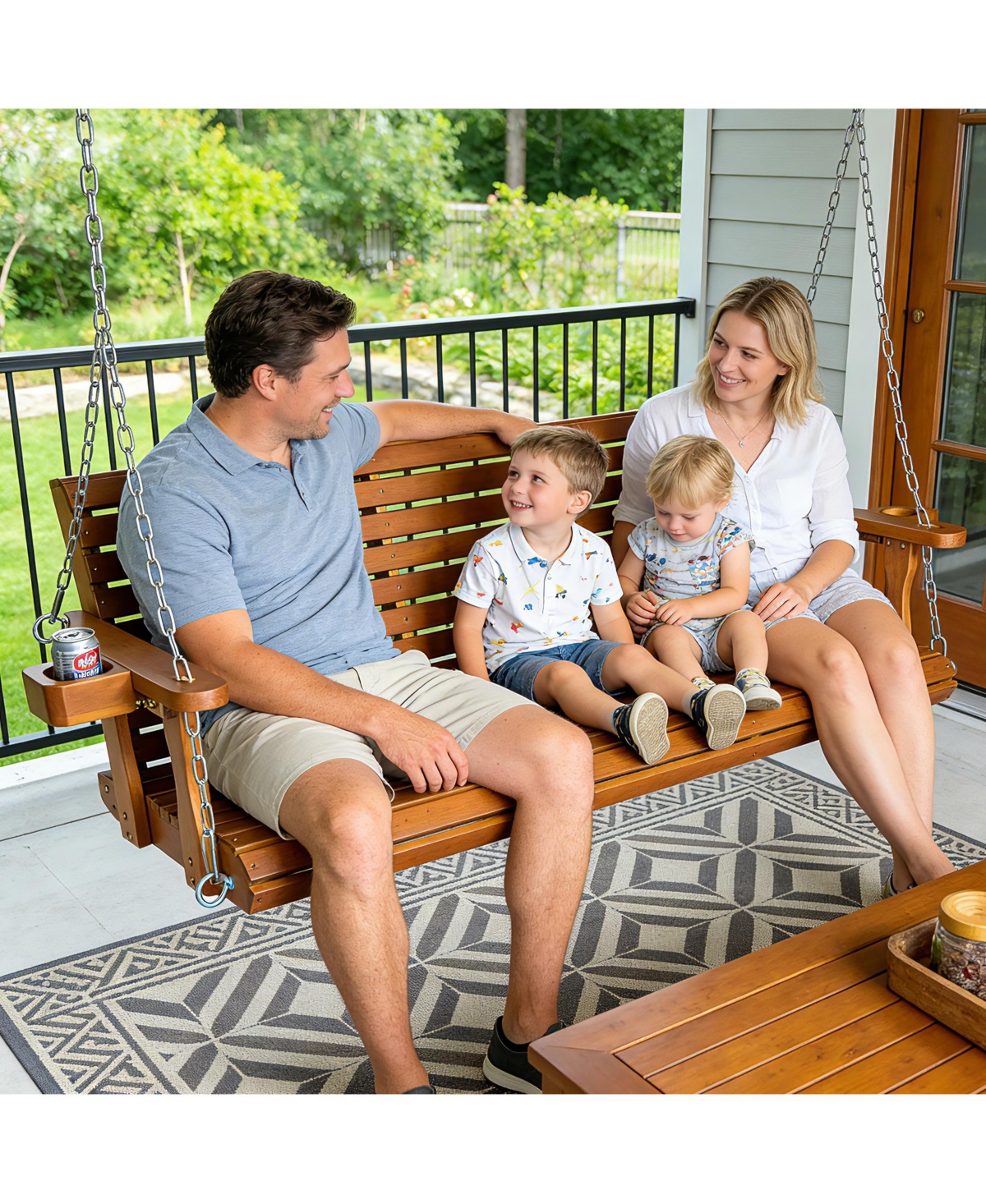 Click here for Mega Casa Wooden Porch Swing 3-Seater  High Backre... prices