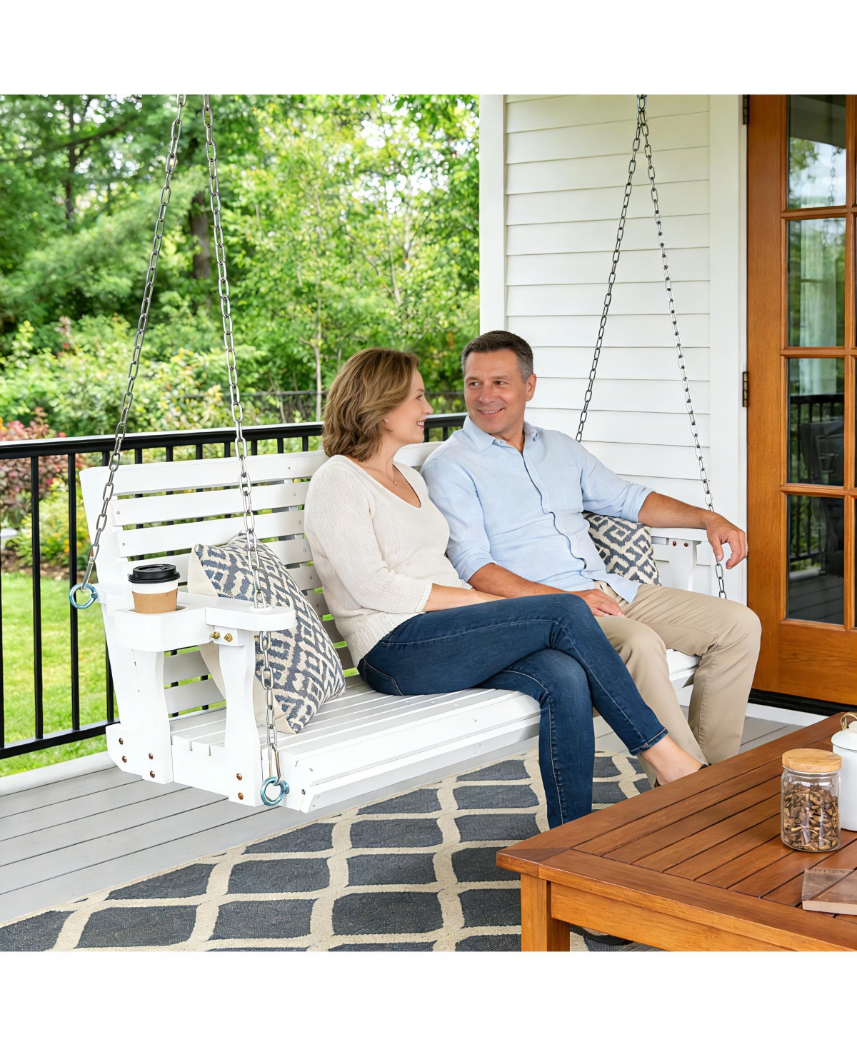 Click here for Mega Casa Wooden Porch Swing 3-Seater  High Backre... prices