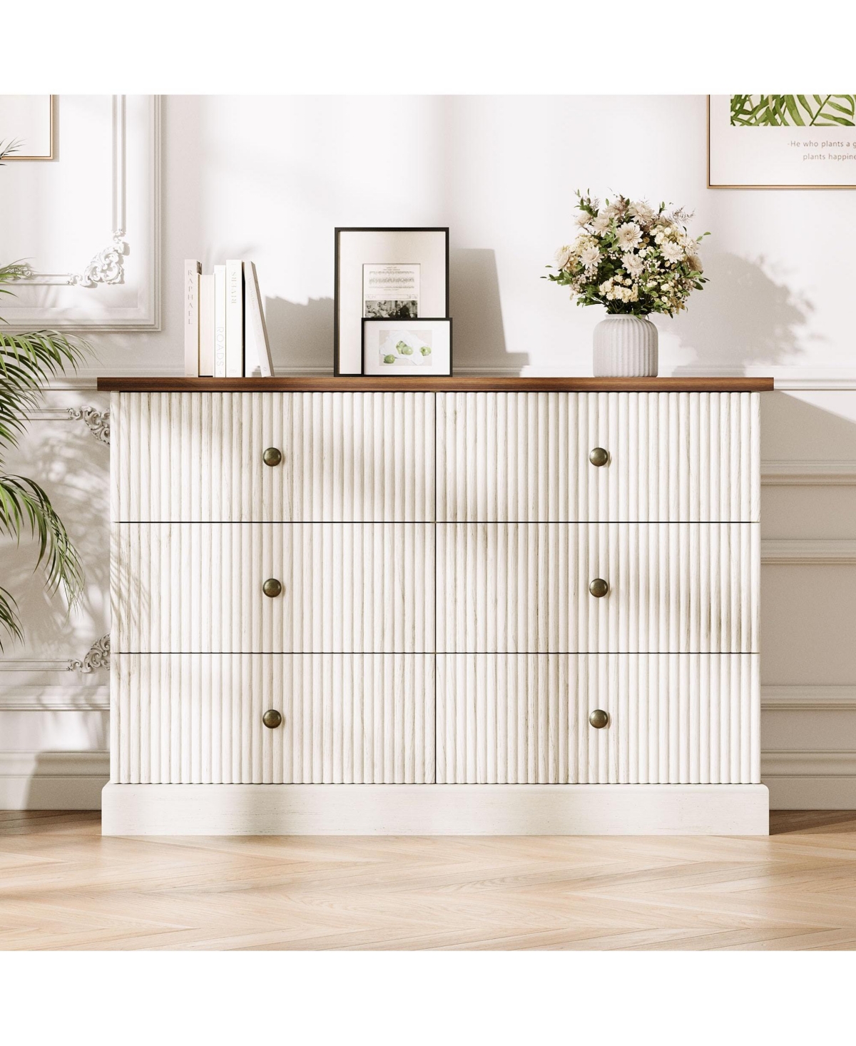 Click here for gaomon 6 Drawer Fluted Dresser Wide Modern Wood St... prices