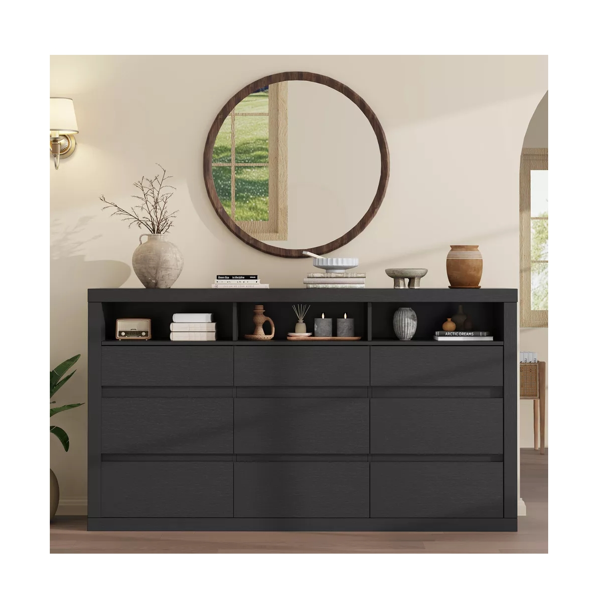 Click here for gaomon 9 Drawer Modern Wooden Dresser with 3 Open... prices
