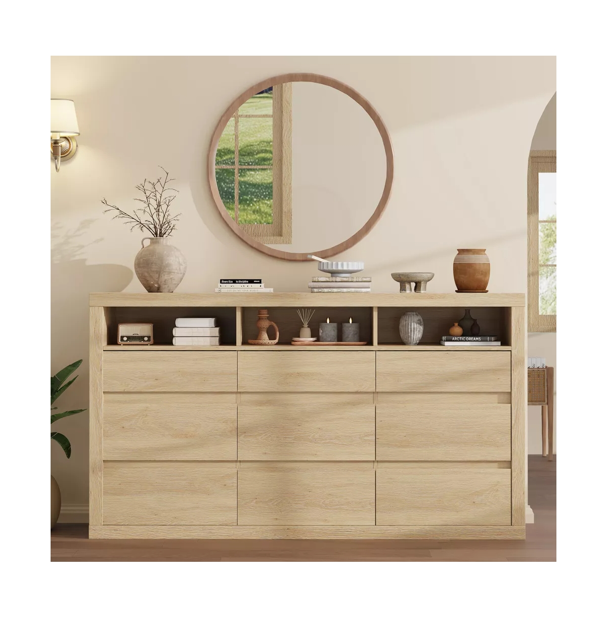 Click here for gaomon 9 Drawer Modern Wooden Dresser with 3 Open... prices