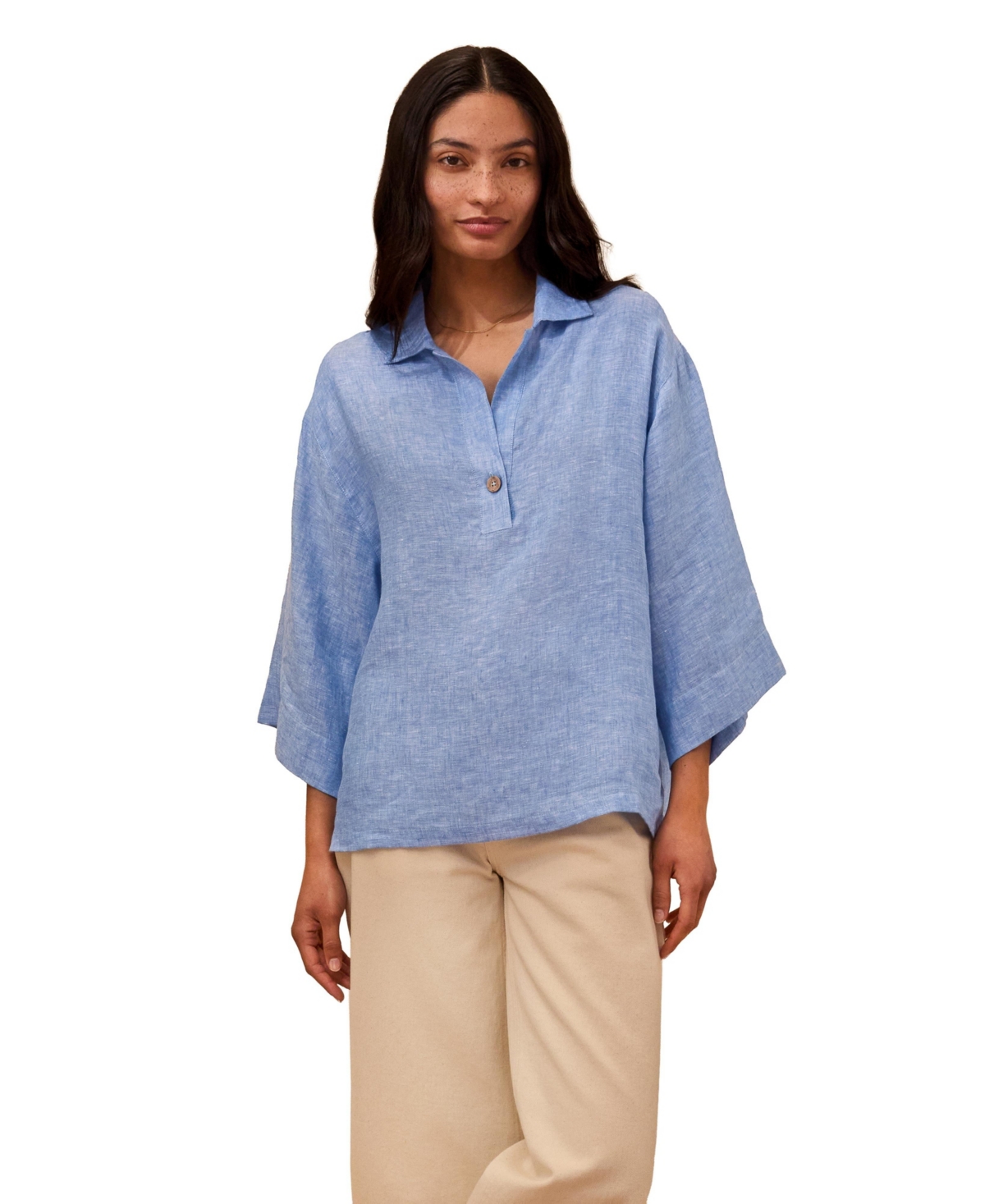 Click here for Celtic & Co. Womens Collared Popover Linen Blouse... prices