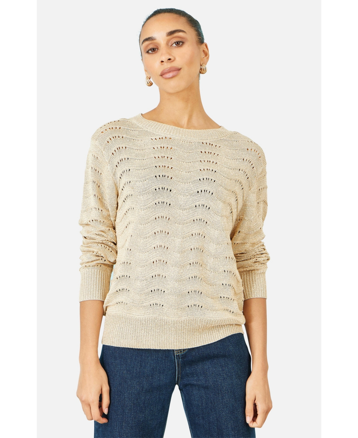 Click here for Yumi Womens Wave Metallic Thread Relaxed Jumper -... prices