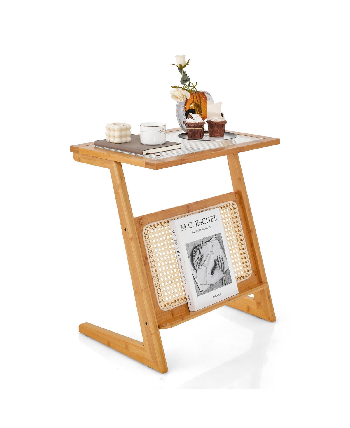 Click here for Gymax Z-shaped End Table Glass Top Bamboo Side Tab... prices