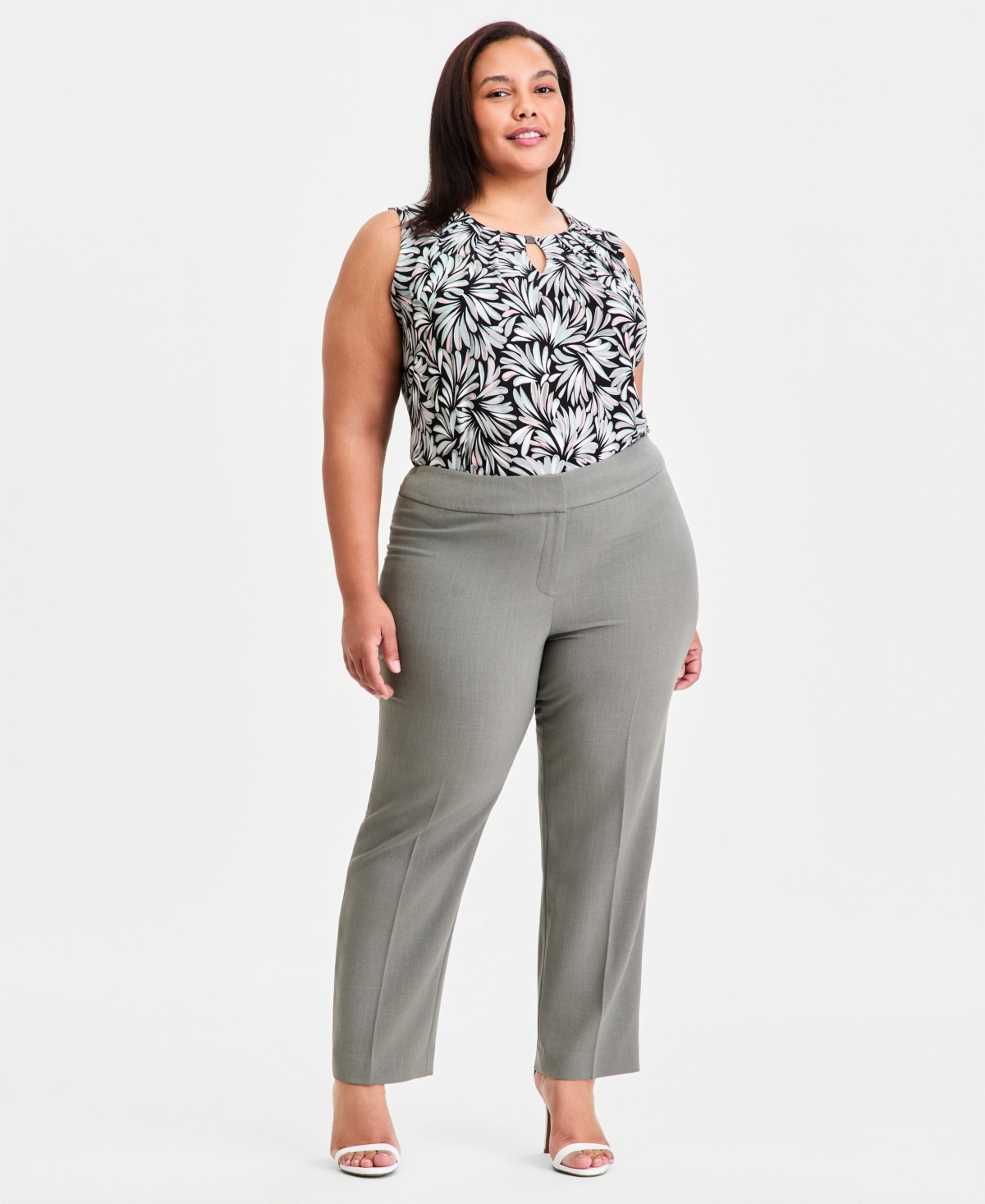 Kasper Plus Size Straight-Leg Pants - Dark Sea Stone