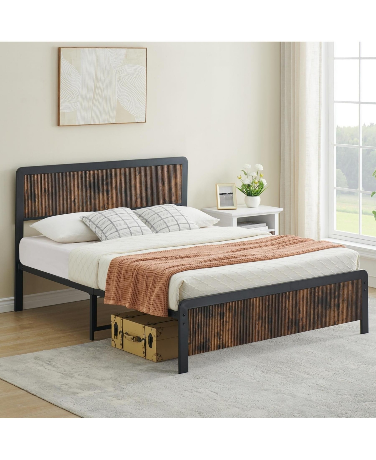 Click here for gaomon Full Bed Frame  Curved Wood Headboard and F... prices