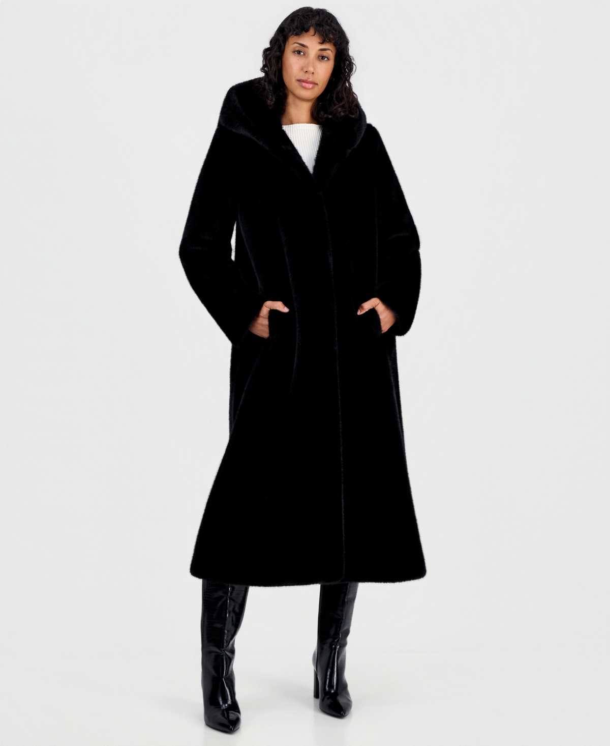 Click here for Jones New York Womens Maxi Hooded Faux Fur Coat -... prices