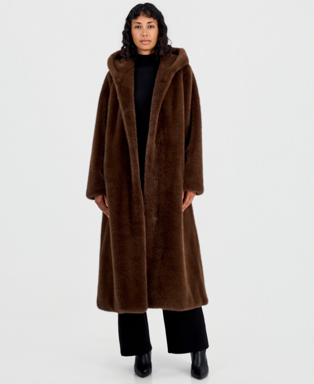 Click here for Jones New York Womens Maxi Hooded Faux Fur Coat -... prices