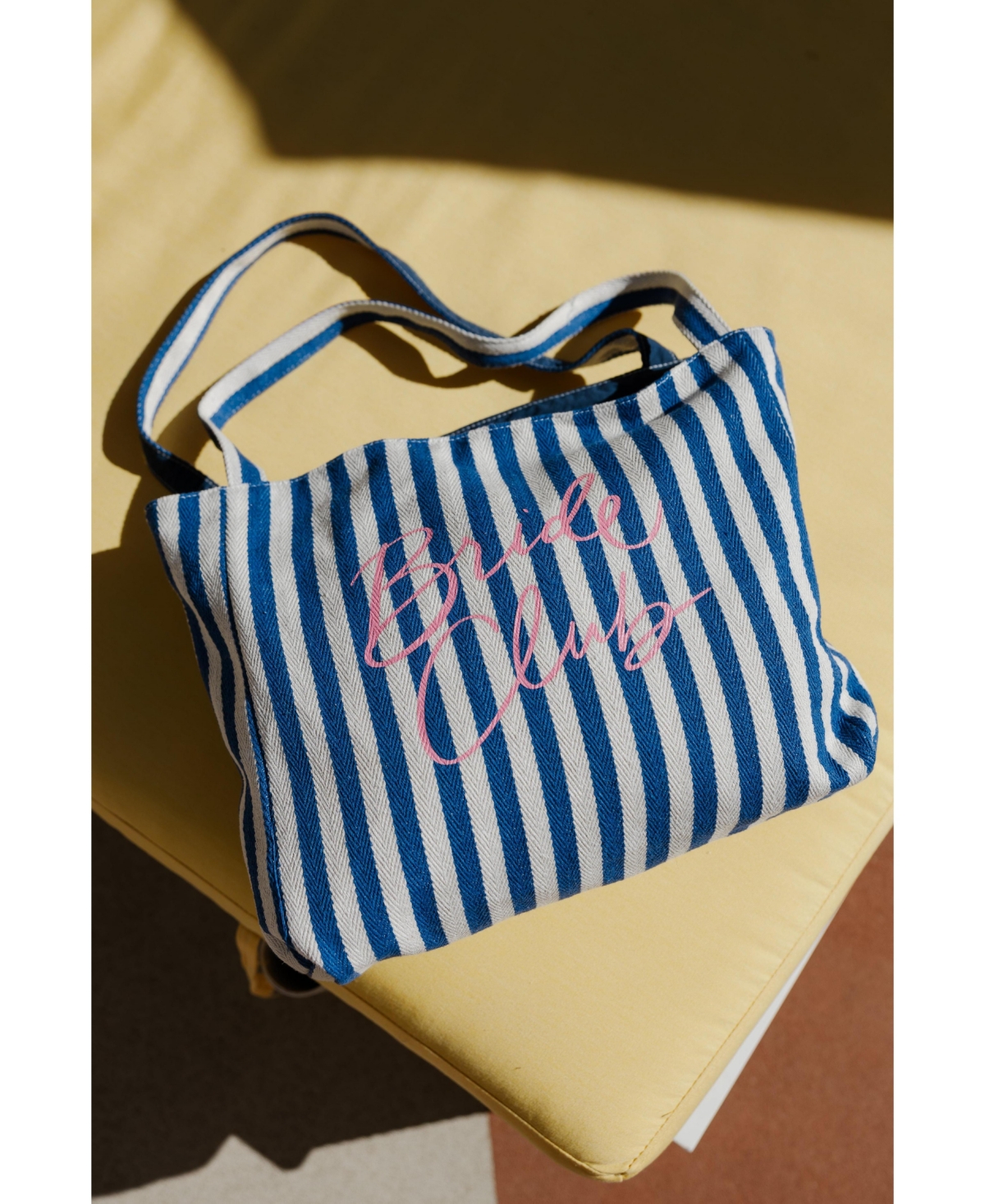 Click here for Untamed Petals Bride Club Striped Beach Tote - Blu... prices